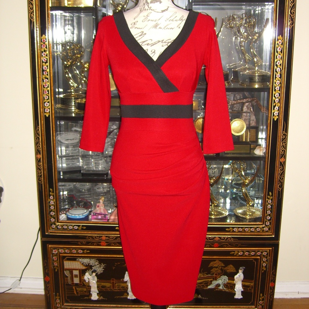 Diva Catwalk Red Black Bodycon Dress S Sexy Red And B… - Gem
